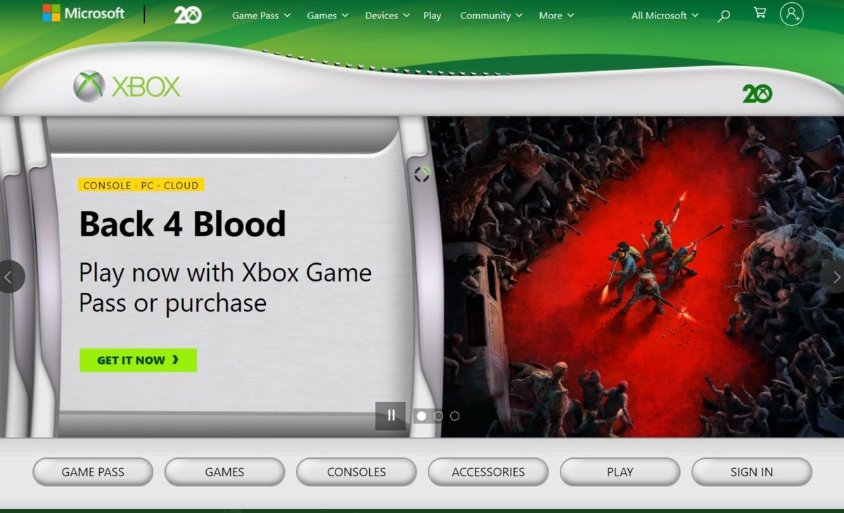 La web oficial de Xbox muestra el clásico tema del menú de Xbox 360 ...