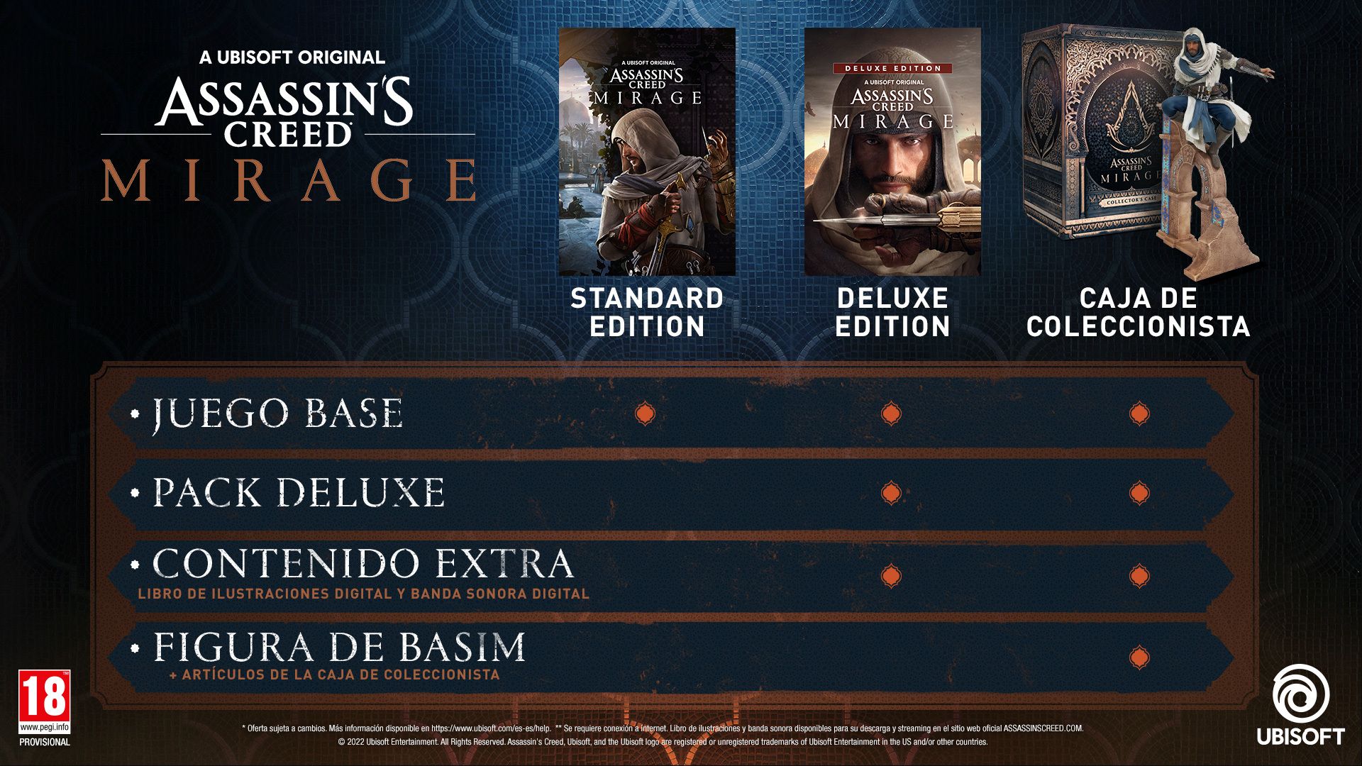 Todas las ediciones de Assassin's Creed Mirage y el contenido y extras que incluyen