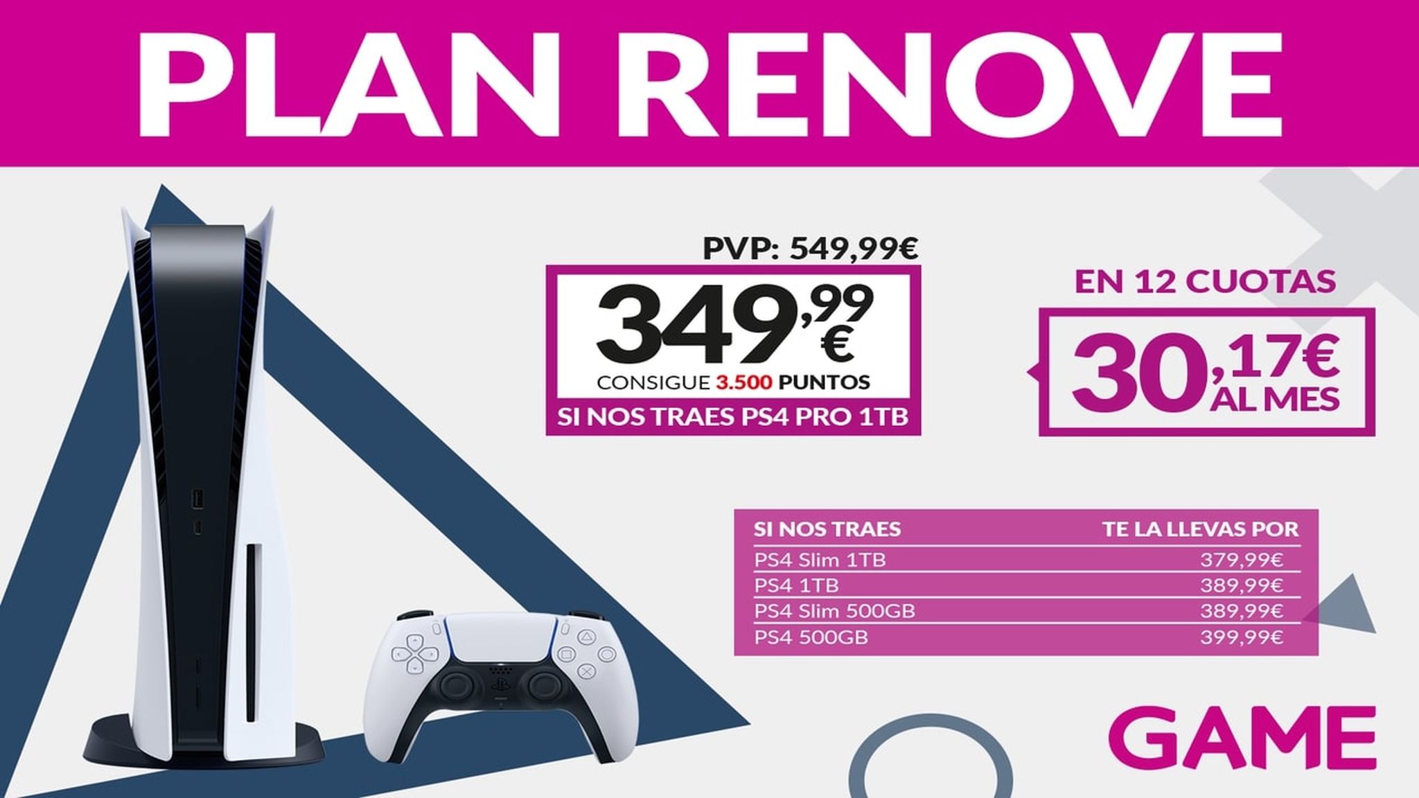 ¡Nuevo Plan Renove de GAME! Hazte con una PS5 desde solo 349,99 euros y ...