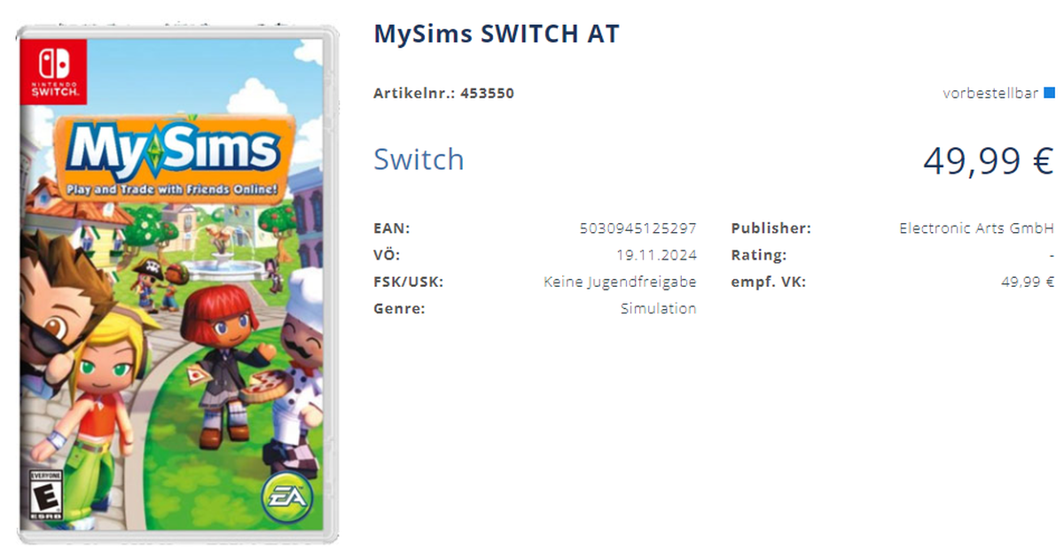 Varias tiendas filtran un nuevo juego de MySims para Nintendo Switch